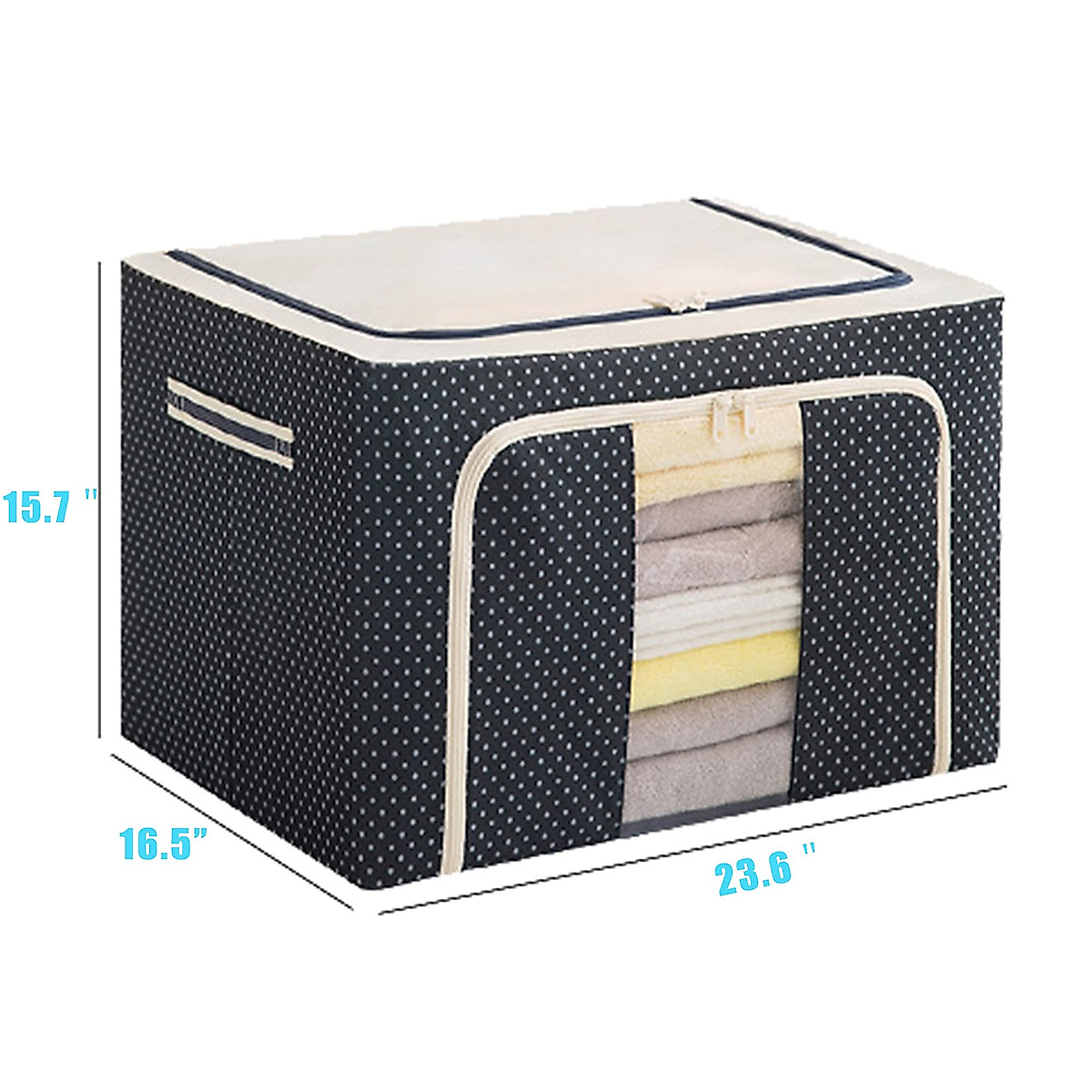 2-Pack Clothes Storage Container Set - Jmount 100L x 2 Closet Organizer Boxes With Steel Frame, Foldable Large Blanket Bins, Thick Oxford Fabric, Waterproof, Clear Window, Reinforced Handle, Zipper