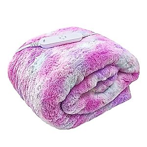 GOQO TOMO Electric Heated Blanket 50" x 60" Throw Wrap with 12 Heating Levels for Home Office Use Pink Tie dye