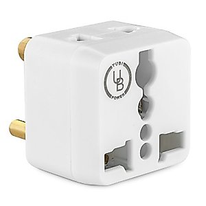 Yubi Power 2 in 1 India Travel Adapter with 2 Universal Outlets - Built in Surge Protector - White Type D Plug Adapter for India, Nepal, Pakistan, Bangladesh, International Power Adapter