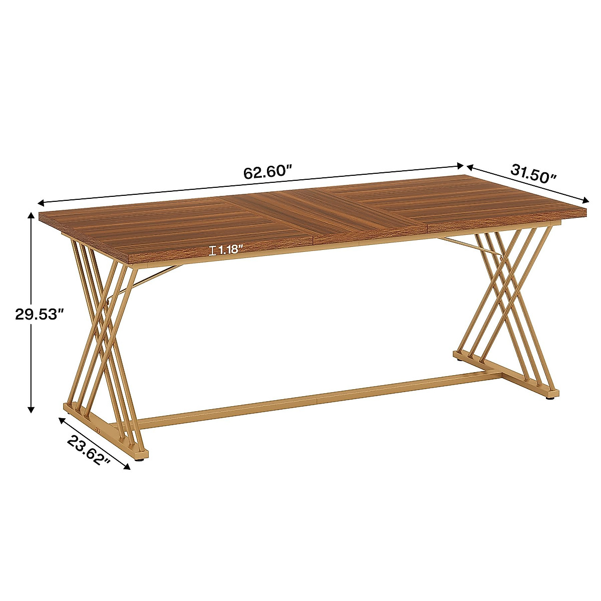 Tribesigns 63" x 31.5" Large Computer Desk, Modern Wood Home Office Desk, Computer Table Executive Desk, Study Writing Table Workstation for Living Room Bedroom Office, Brown + Gold Metal Frame