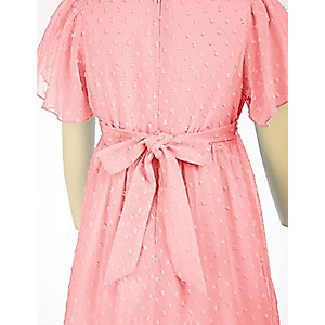 Danna Belle Pink Dresses for Girls Ruffle Hem Flutter Sleeve Casual Dress for Girl Size 7-8