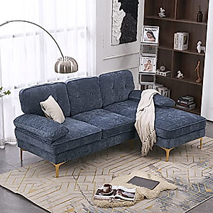 Karl home Sectional Sofa 83" L-Shape Sofa Couch 3-Seat Couch with Chaise ChenilleFabric Upholstered for Living Room, Apartment, Office, Dusty Blue