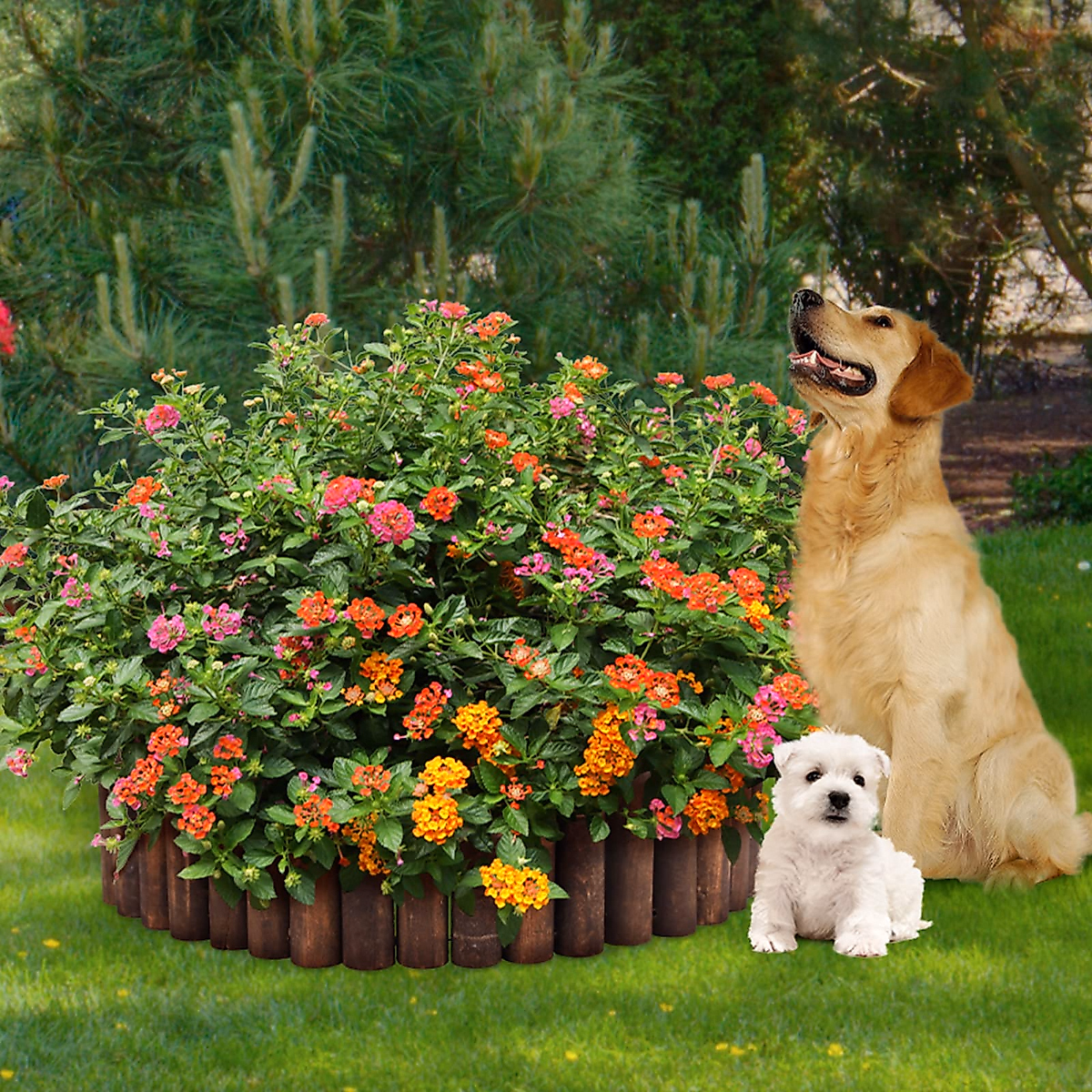 Worth Garden Log Rolls Wooden Short Fence Border - 6.5 in. H x 47 in. L Burnt Wood Finish Outdoor Garden Lawn Landscape Edging Flexible Decorative Heavy-Duty Tree Fence Border - Yard Maintenance