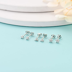 Sterling Silver Stud Earrings for Women, 3 Pairs Tiny Flower Earrings Set, Small Cubic Zirconia Helix Earrings Dainty Tragus Cartilage Studs Cherry Blossom Ear Piercing Jewelry Gifts for Teens