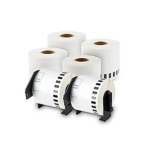 enKo - Compatible DK-2205 Continuous Paper Labels (2.4 Inch x 100 Feet) Compatible for Brother QL Label Printers - 6 Rolls + 2 Refillable Cartridge Frames