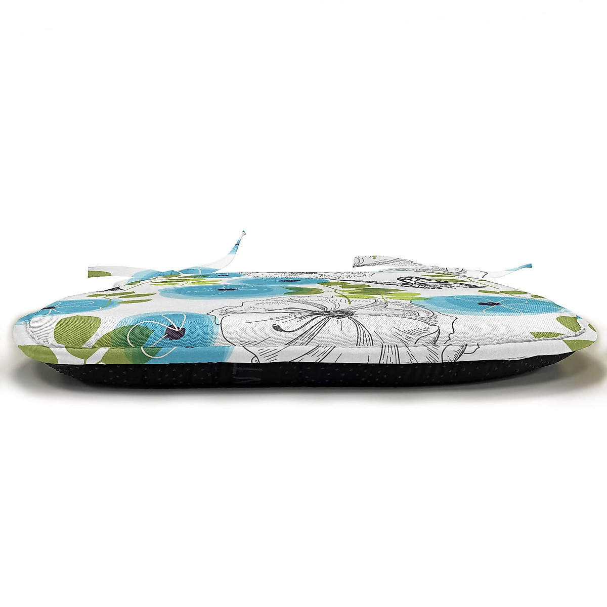 Lunarable Pale Blue Chair Seating Cushion Set of 6, Blue Poppies Butterfly Branches Leaves Botany Garden Nature Concept, Anti-Slip Seat Padding for Kitchen & Patio, 16"x16", Pale Blue Green White