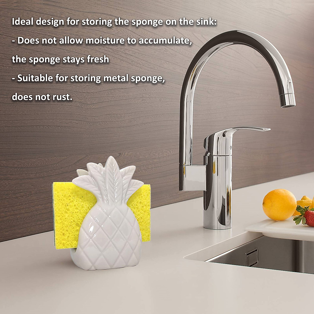Sponge Holder Napkin Holder Ceramic for Kitchen Storage Rack Sink Caddy Countertop Organizers Napkin Holder Dining Table Pineapple Dish Sponge Holder for Kitchen Sink Suction