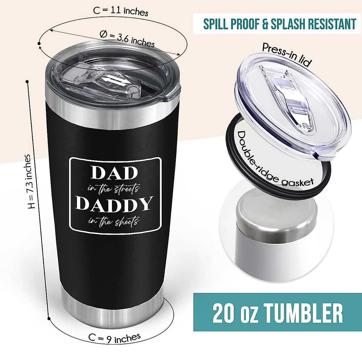 Dad In The Streets Daddy In The Sheets Tumbler 20 Oz - First Father s Day Gifts For New Dad, Godfather - Gift For First Time Dad, Grandpa, Papa - Dad To Be Gifts For 1st Time Dad, Expectant Father