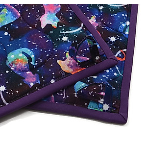 Colorful Cats in Space Pot Holders - Set of 2-8 Inch Square Cotton Fabric in Blue, Purple and White