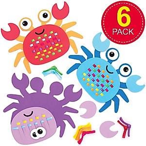 Baker Ross AT890 Crab Weaving Kits for Kids - Pack of 6, Introductory Sewing for Beginners and for Children's Arts and Crafts Projects