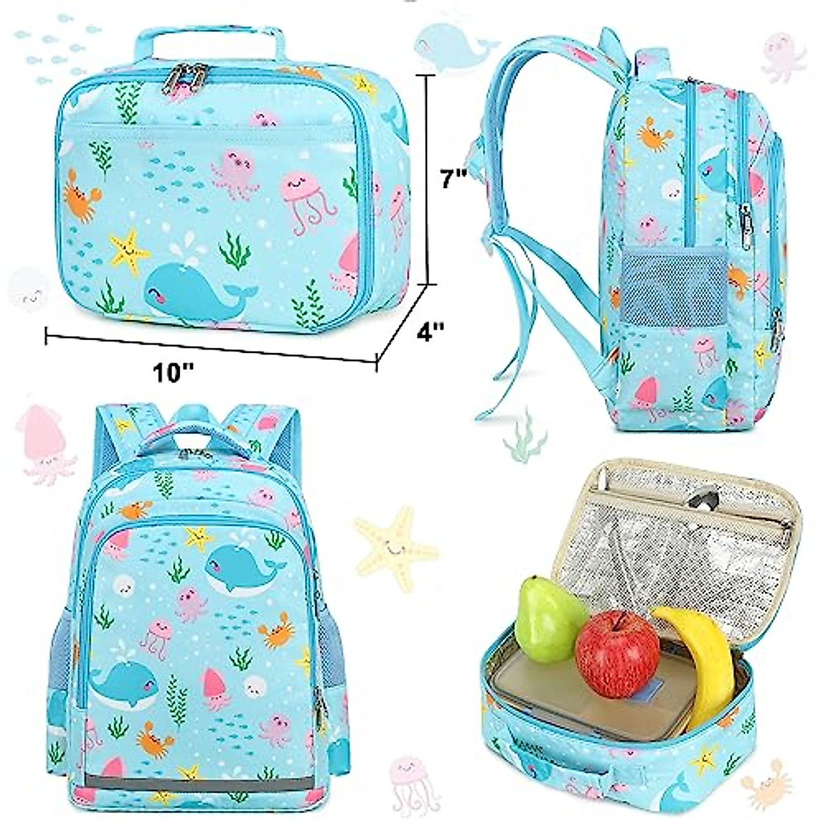 CAMTOP Backpack for Kids Girls Boys Preschool Backpacks with Lunch Box Toddle Kindergarten BookBag Set for Age 3-8 (Ocean World)