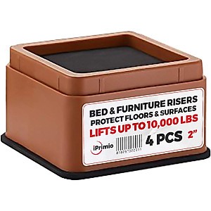 iPrimio Bed Risers - Square, 2 Inch Lift, Heavy Duty, 4 Pack, Up to 10000lbs - Bed Raising Blocks, Furniture Risers - Safe, Sturdy Bed Lifts for College Dorm Rooms, Couches, Tables, Desk Riser