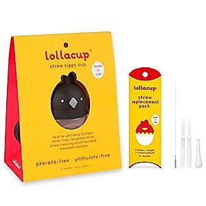 Lollaland Weighted Straw Sippy Cup for Baby:MADE IN USA - Transition Kids, Infant & Toddler Sippy Cup (6 months - 9 months) | Shark Tank Products | Lollacup (Chic Black) w/ Straw Replacement Pack