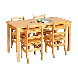 ECR4Kids 24in x 48in Rectangular Hardwood Table with 24in Legs and Four 14in Chairs, Kids Furniture, Honey