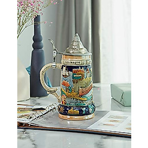 HAUCOZE Beer Stein Mug German Landmark Stanley Drinking Mug with Lid for Man 0.6 Liter