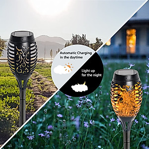 GLOWDAWN Solar Lights LED Flickering Flame Solar Torches Lights Waterproof Outdoor Lighting Solar Powered Pathway Lights Landscape Decoration Lighting for Garden Pathway Party - Auto On/Off, 8Pack