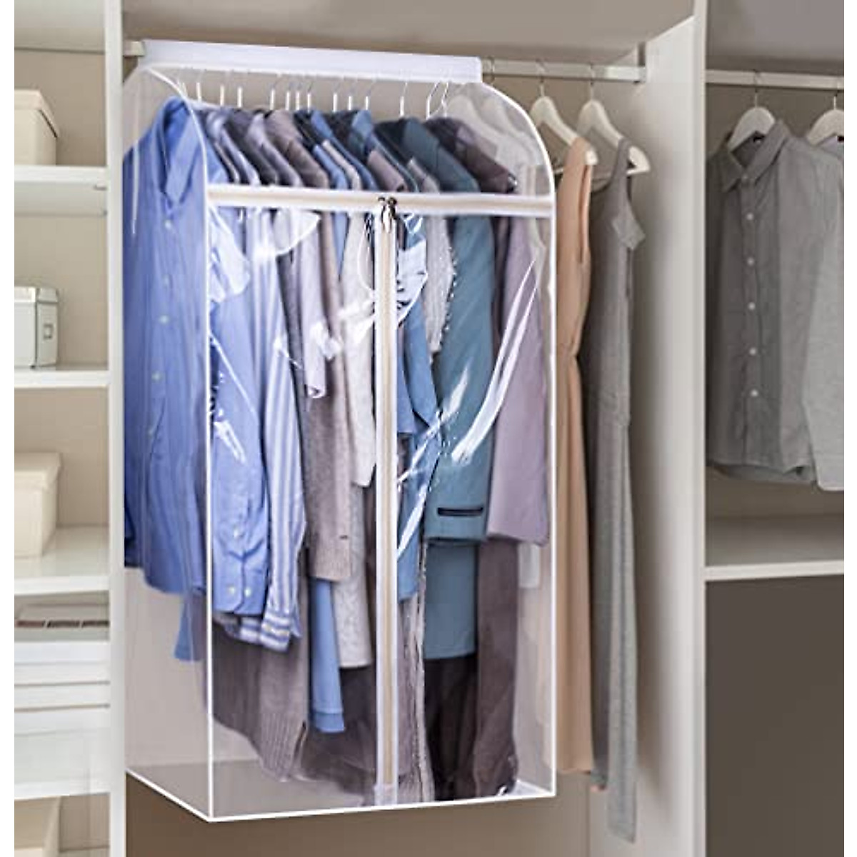 KEETDY 43" Hanging Garment Bags for Closet Storage and 2-Shelf Small Hanging Closet Organizers