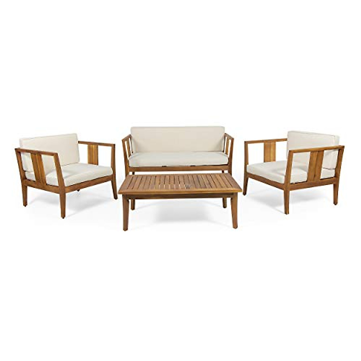 Christopher Knight Home Beatrice Outdoor 4 Seater Acacia Wood Chat Set, Teak and Beige