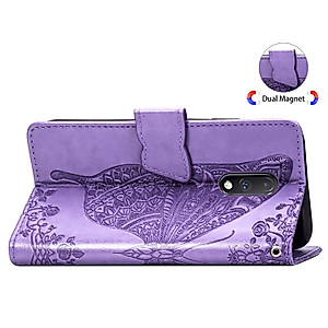 DAMONDY for BLU View4 B135DL Flip Case,Butterfly Embossed Flowers PU Leather Magnetic Flip Cover Stand Card Holders Hand Strap Wallet Purse Case for BLU View 4 B135DL -Light Purple