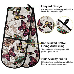 DOMIKING Quilted Double Oven Mitt - Butterfly Connected Oven Mitts Hot Pads Great for BBQ Grilling Cooking