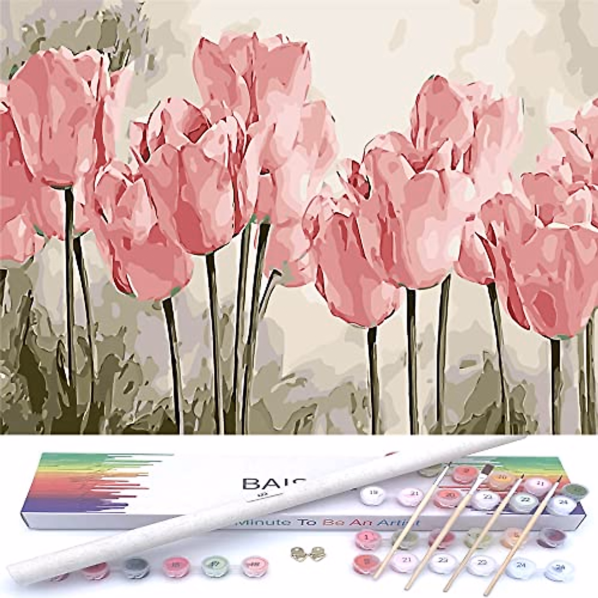 BAISITE Paint by Numbers for Adults Beginners and Kids,16" Wx20 L Canvas Pictures Drawing Paintwork with 4 Pcs Wooden Paintbrushes,Acrylic Pigment Poppy Flowers-BSC012