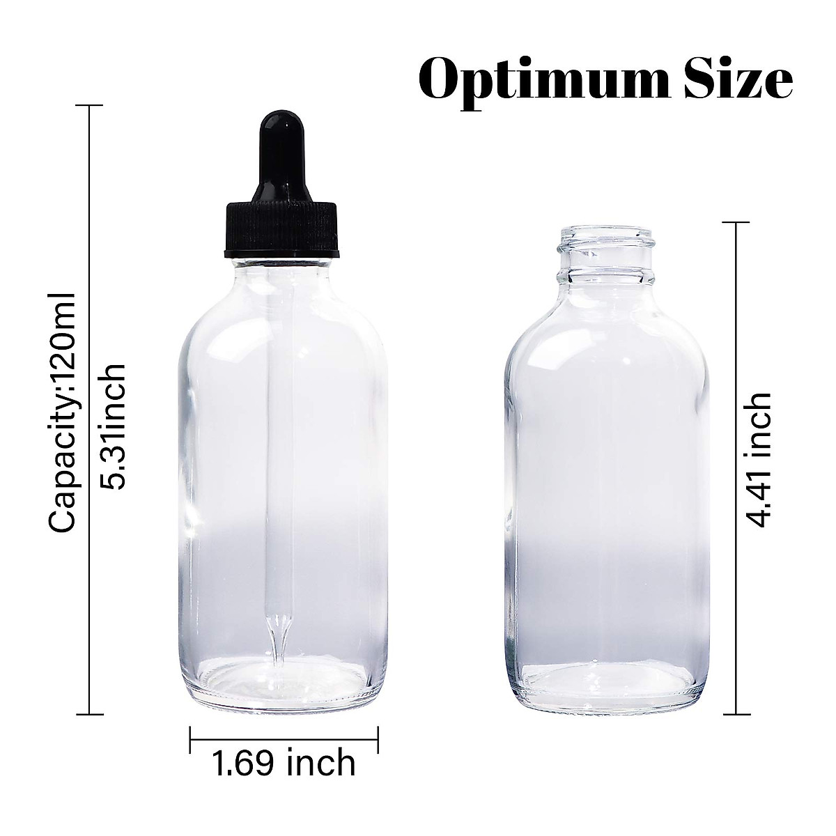 HWASHIN 12 Pack 4oz Clear Glass Bottles with Glass Eye Droppers for Essential Oils, Perfumes & Lab Chemicals (1 Brush, 2 Funnels, 2 Extra Droppers, 24 Pieces Labels & 30ml Measuring Cup Included)