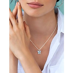 SILVERCUTE Light Blue Butterfly Pendant Necklace 925 Sterling Sterling Silver Cute Insect Animal Pendant & Chain for Women