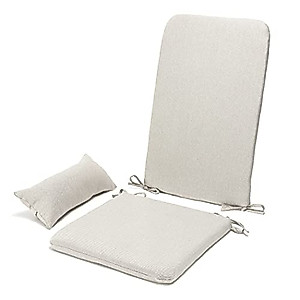Klear Vu Rumba Adirondack Outdoor Chair Cushion with Ties for Patio Furniture, Water-Repellant and UV Resistant, Premium Fabric, Back Pillow and Headrest, 20"x20", 3 Piece Set, Beige