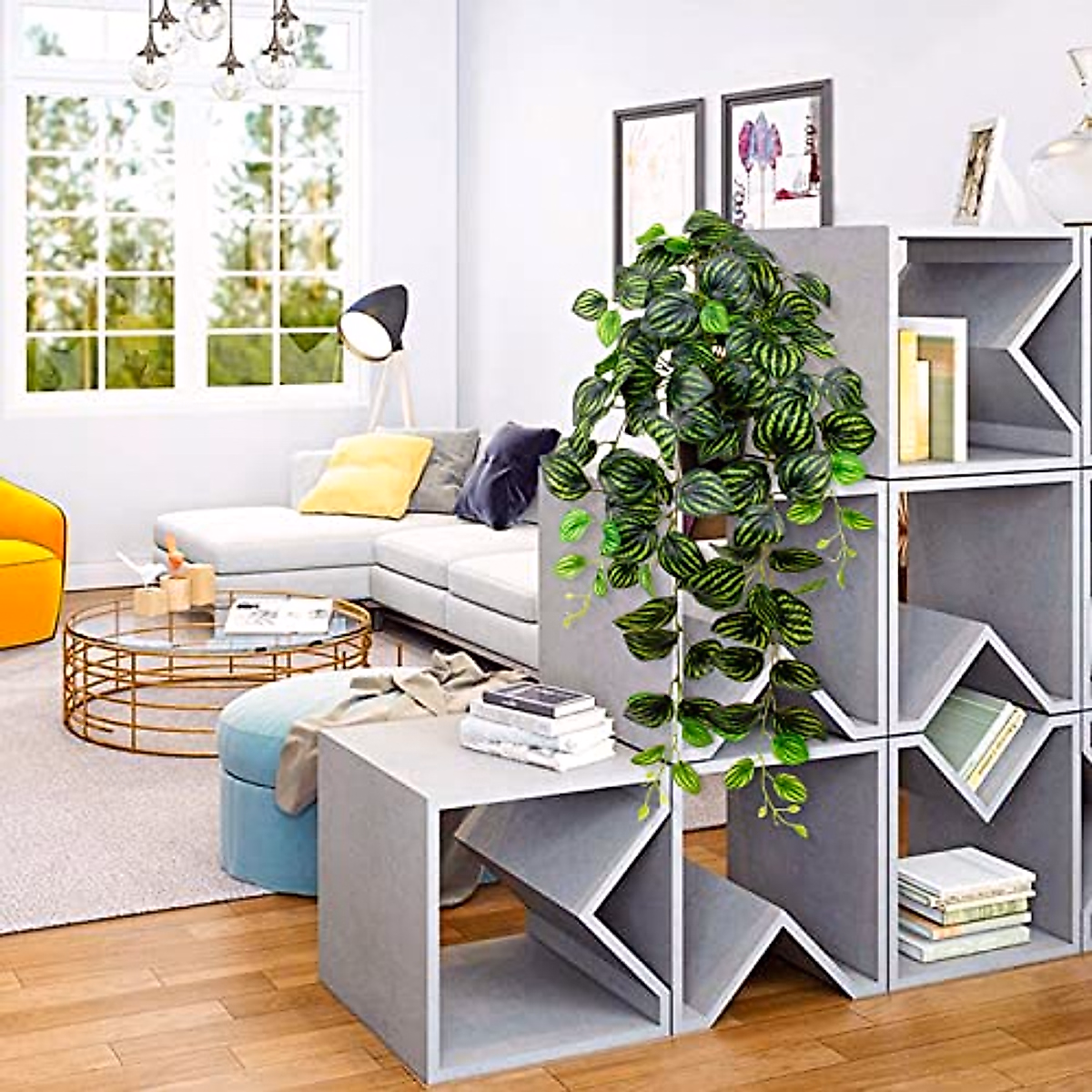 LOYWREE 28.7 Inch Faux Peperomia Watermelon Artificial Plants - Realistic Faux Plants in Pot for Indoor Outdoor Home Office Decor - Perfect Housewarming Gift