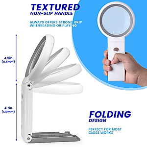30X 10X Magnifying Glass with Light and Stand, Foldable Handheld Magnifying Glass 18 LED Illuminated Lighted Magnifier for Macular Degeneration, Seniors Reading, Close Work, Coins, Jewelry