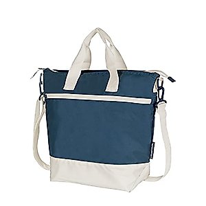 CleverMade Reusable Lunch Bag Cooler - Insulated Beach-Tote for Men & Women - Great for Meal Prep, Travel, Grocery Shopping - 12 Can Capacity with Shoulder Strap, Navy/Cream