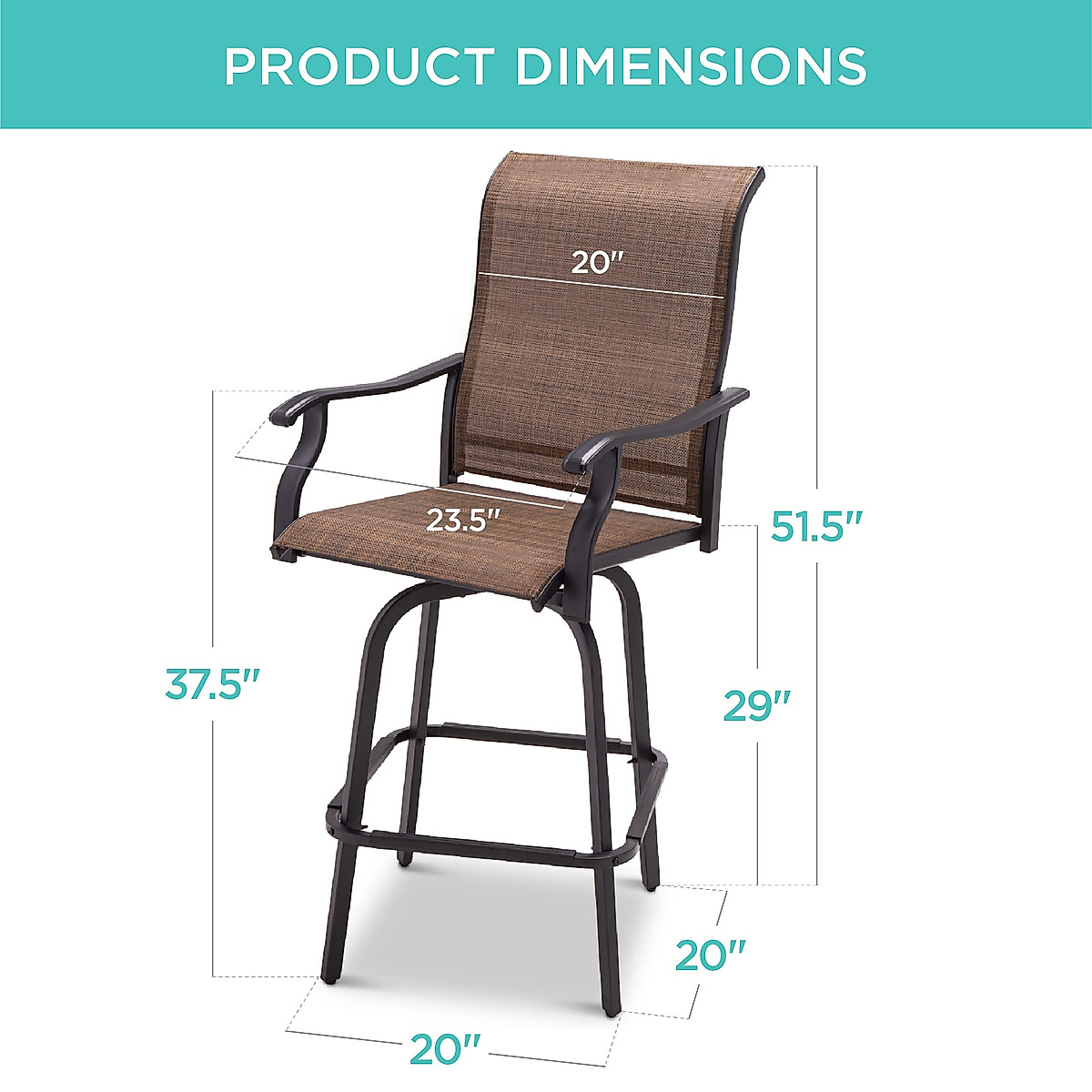 Best Choice Products Set of 2 Swivel Barstools, Bar Height Outdoor Chairs, 360 Rotating Patio Bar Stools w/All-Weather Mesh, 300lb Capacity - Brown