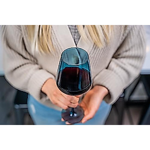 FyneDyne Boho Jewel-Toned Wine Glasses, Stained Cocktail Cups, Drinkware Bar Set for Rack, Set of 6 Stemmed Unique Drinking Glasses 16oz