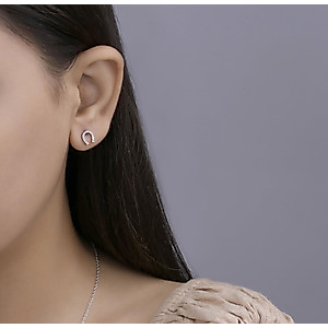 Dazzlingrock Collection Round White Diamond Horse Shoe Stud Earrings for Her (0.10 ctw, Color I-J, Clarity I1-I2) in 14K White Gold in Screw Back