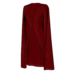 LYANER Women's Cape Long Sleeve Work Wear Blazer Jackets Long Cape Coat Burgundy# XX-Large
