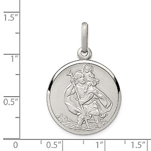 Solid 925 Sterling Silver Catholic Patron Saint Christopher Pendant Charm Round Medal - 35mm x 25mm