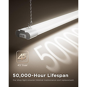 Sunco Linkable LED Utility Shop Light, 4500 LM, 5000K Daylight, 4 FT, 48 Inch Integrated Fixture for Garage, 40W Equivalent 150W, Surface + Suspension Mount, White 4 Pack