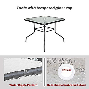 Crestlive Products 5 Piece Patio Dining Set with 4 Folding Chairs and Table Outdoor Dining Furniture with Square Glass Tabletop, Umbrella Hole for Bistro, Garden, Backyard, Deck(Green)