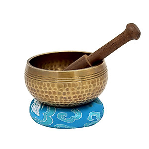 3.5 Inch Tibetan Singing Bowl, Hand-Hammered Meditation Chakra Bowl for Yoga, Chakra healing, Relaxation, Stress Relief, Handmade in Nepal, Comes w/Buddhist Prayer Flag, Small Sound Bowl