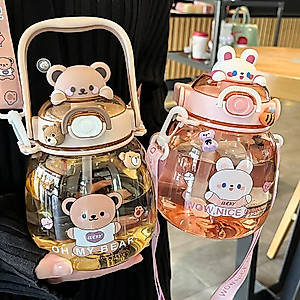 JQWSVE Kawaii Water Bottle with Straw Cute Water Bottles 46oz Big Belly Water Bottle Large Capacity Kawaii Bear Bottle Cute Cartoon Drinking Bottle for Milk Juice Tea