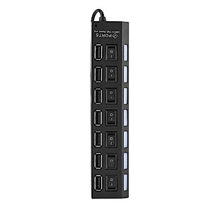 7 Port USB Hub,480Mbps No Conflict Plug & Play USB 2.0 Charger Hub with 7 Independent Switches and Multi-Level for Mobile Phone, Tablet PC, Keyboard, Mouse, Hard Drive, etc