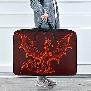 Blueangle Fire Medieval Dragon Design Foldable Large Zippered Storage Bag Organizer with Dual Zipper & Handles, 100L