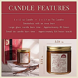 Hidden Label Scented Candles for Indoor Outdoor, Tobacco&Amber Large Soy Candles for Home 12oz 80 Hours Long Burning, Mountain Life Collection Travel Candle Set Gifts for Birthday Valentines Day