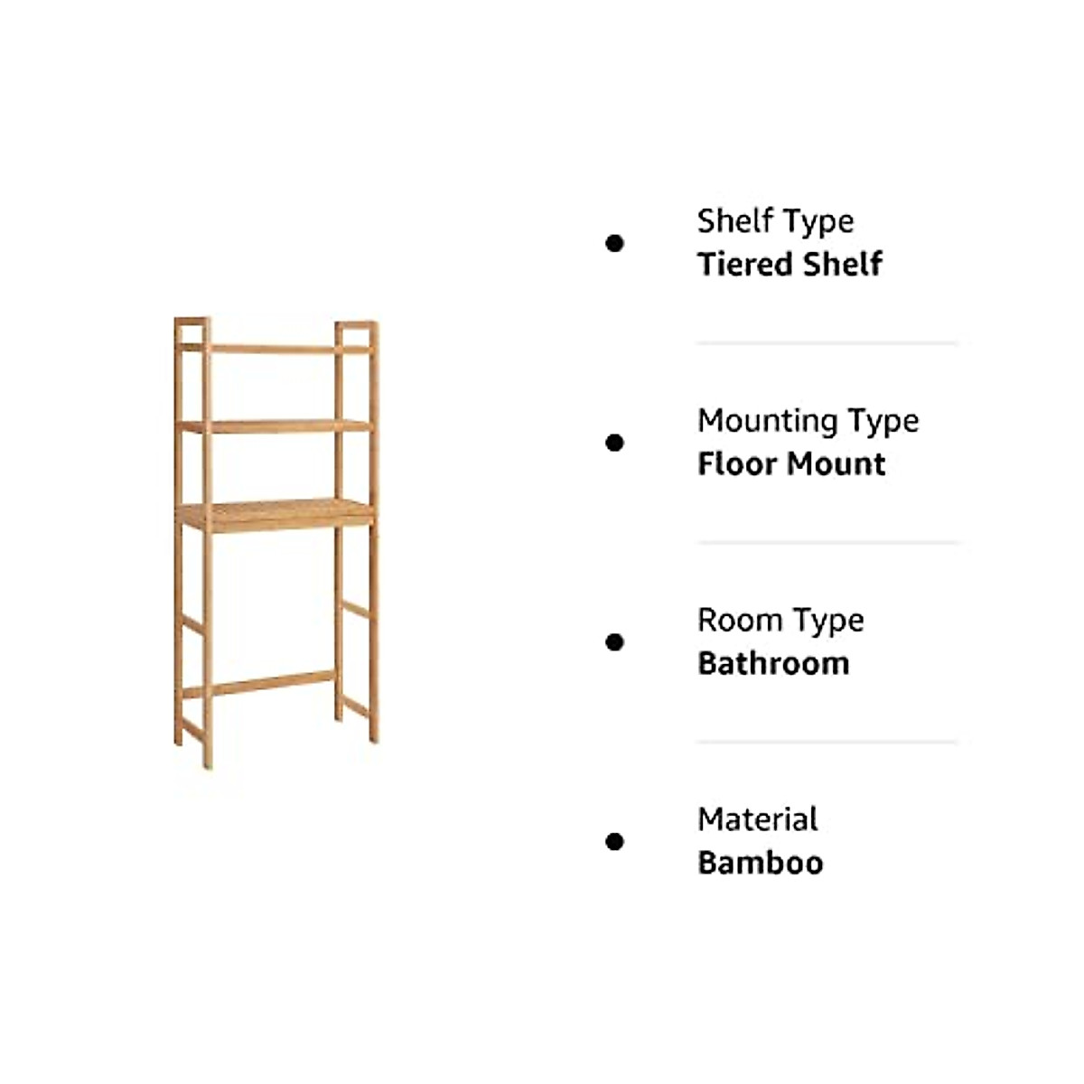SONGMICS Over The Toilet Storage, 3-Tier Bamboo Over Toilet Bathroom Organizer with Adjustable Shelf, Fit Most Toilets, Space-Saving, Easy Assembly, Natural UBTS001N01