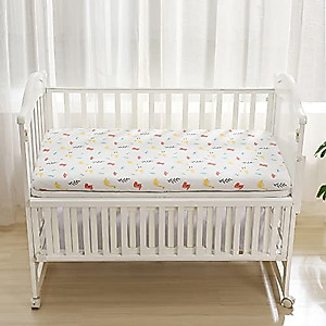 POSENPRO 2 Pack Cotton Pack N Play Sheets, Mini Portable Crib Sheets Set Fitted for Pack N Play Mattress Pad and Mini Cribs - Dinosaurs, Rainbows, Clouds & Monsters