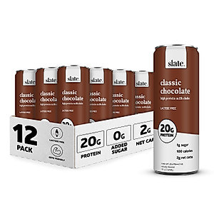 Slate Milk - High Protein Shake, Classic Chocolate, 20g Protein, 0g Added Sugar, Lactose Free, Keto, All Natural (11 oz, 12-Pack)