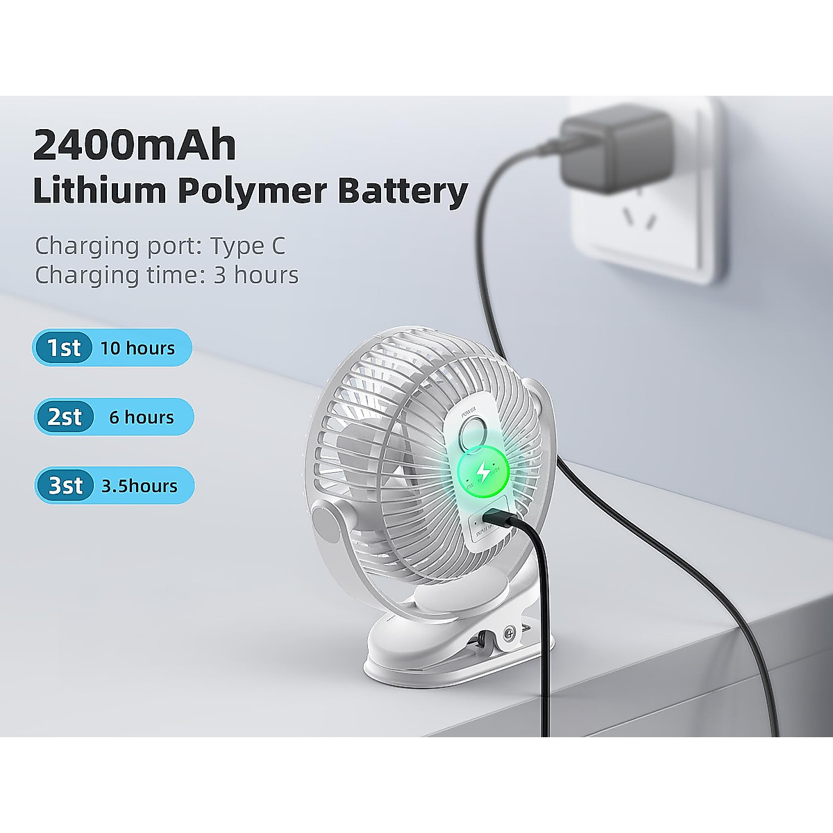 Desk Fan, Battery Powered Square Camping Fan, Portable Fan for Home Office, Travel Fan for Sleeping Fits in Suitcase, 20000mAh Blue Border Outdoor Fan, Transparent Fan Blade, 3 speeds, Timer.