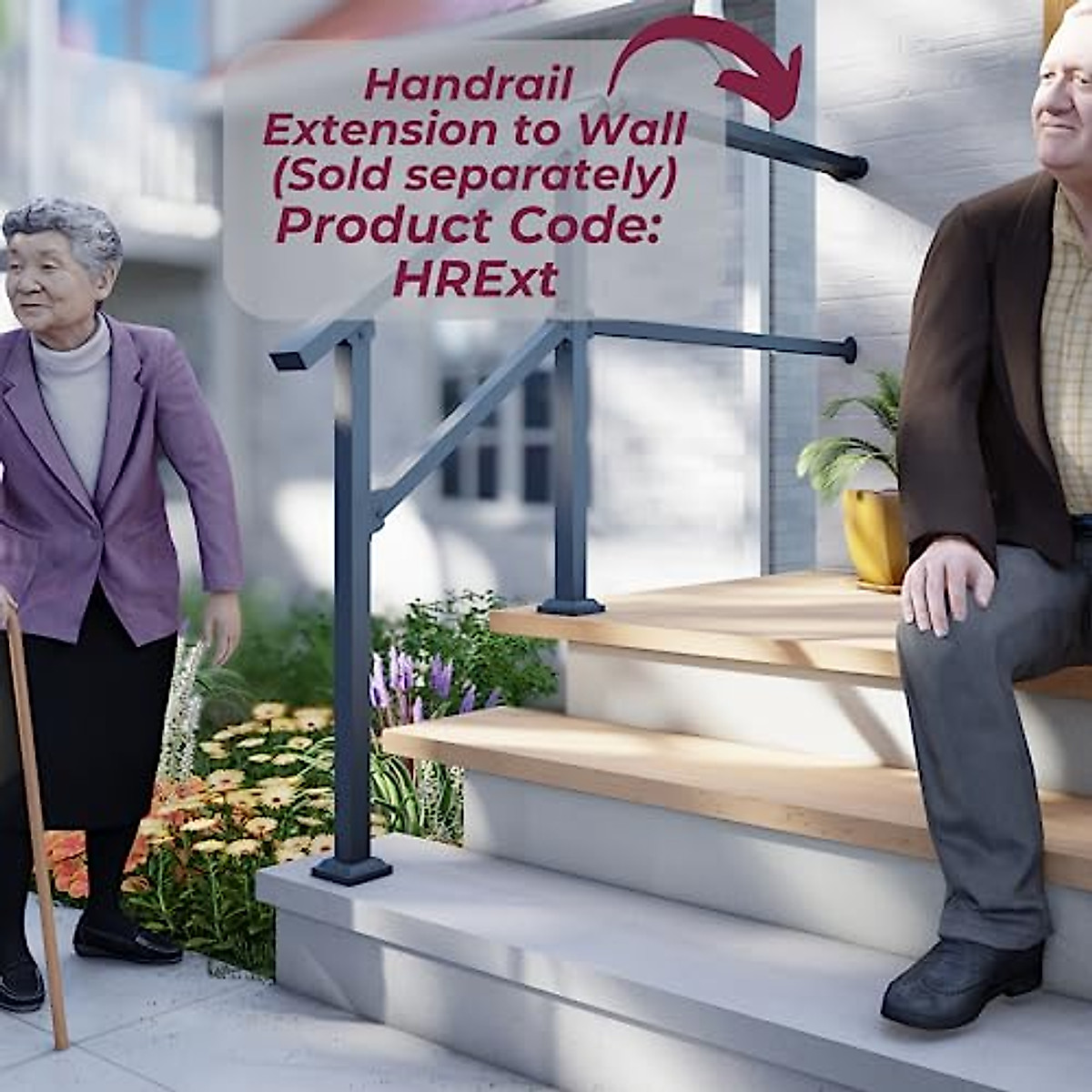 CHR Fence & Rail Hand Rails for Outdoor Steps, 6 Step Railing & Indoor Stair Railing Kit, Railings for Outdoor Steps and Hand Rails for Seniors for Porch Railing & Deck Hand Rail, 5-6 Step Handrail