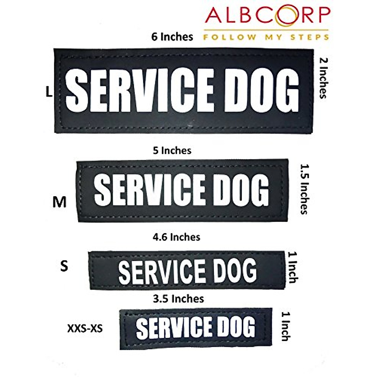 Albcorp Reflective Service Dog Patches with Hook Backing for Service Animal Vests /Harnesses Large (6 X 2) Inch