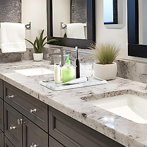 Koville African Natural Marble Perfume Tray Vanity Tray for Dresser Tops, 14"x8.5" Serving Trays for Party Buffet, Stone Tray for Bathroom Counter Decorative Trays for Decor (Bianco Palomino)